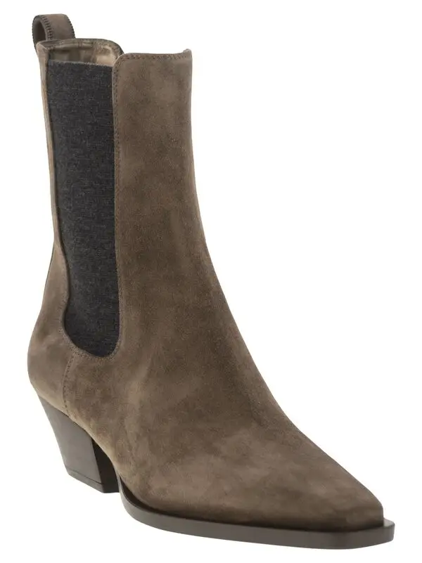Brunello Cucinelli Pointed Toe Ankle Boots With Elastic Inserts