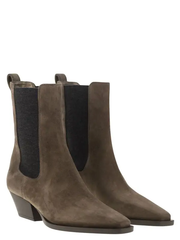 Brunello Cucinelli Pointed Toe Ankle Boots With Elastic Inserts