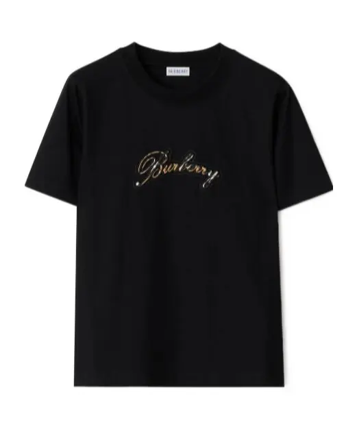 Burberry Check Cursive Logo T-shirt - Black