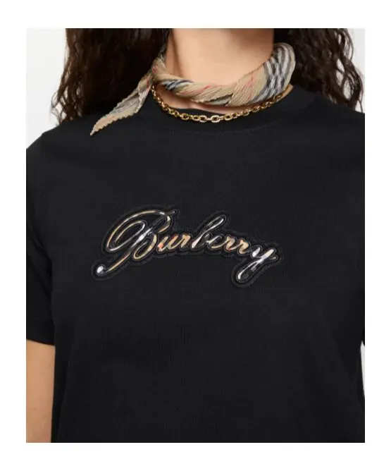 Burberry Check Cursive Logo T-shirt - Black