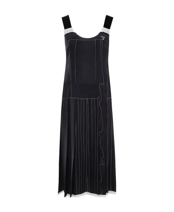 Prada Logo Printed Unlined Midi Dress - Black
