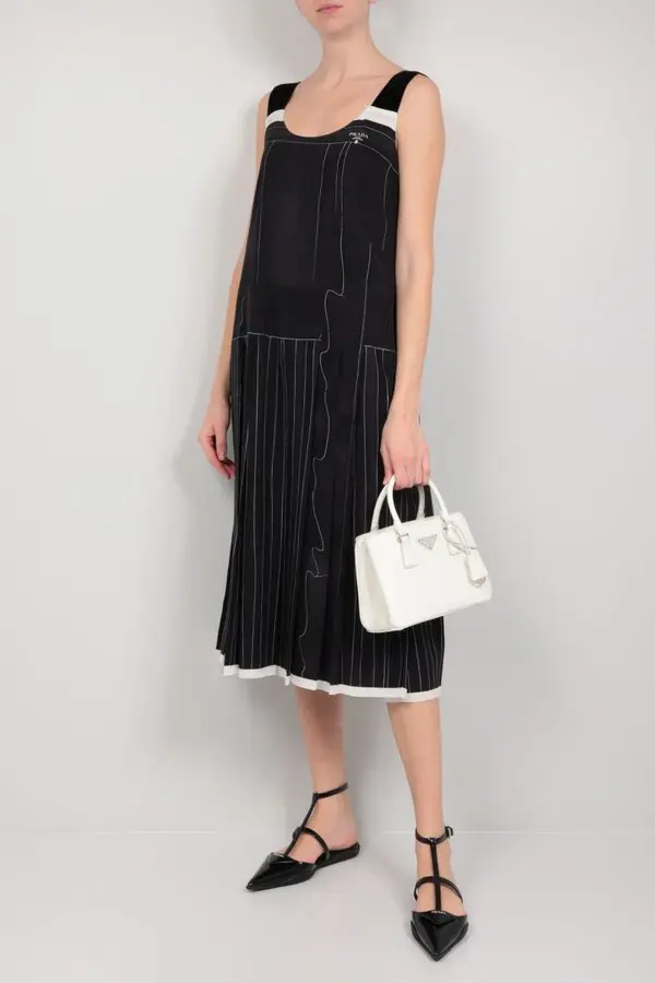 Prada Logo Printed Unlined Midi Dress - Black