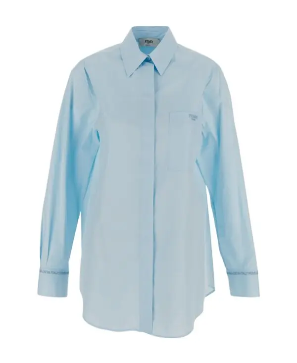 Fendi Logo Embroidered Cotton Shirt - Blue