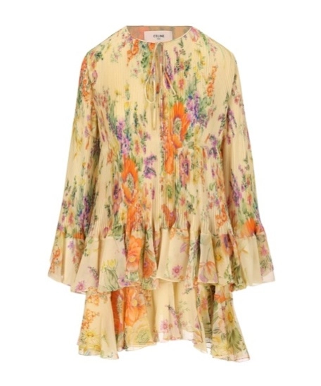 Celine Mini Pleated Dress In Silk Georgette - No