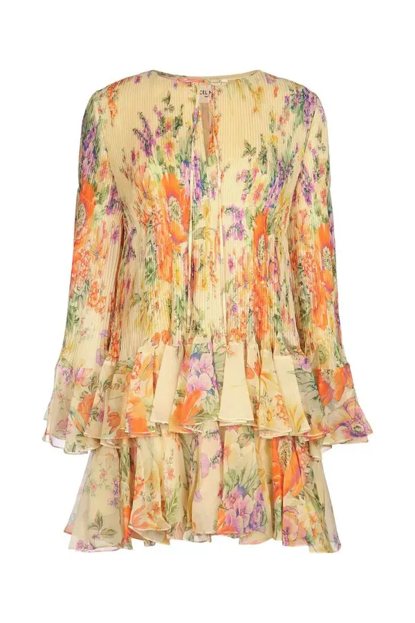 Celine Mini Pleated Dress In Silk Georgette