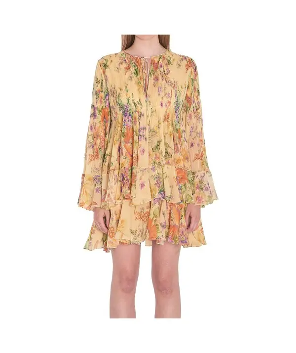 Celine Mini Pleated Dress In Silk Georgette