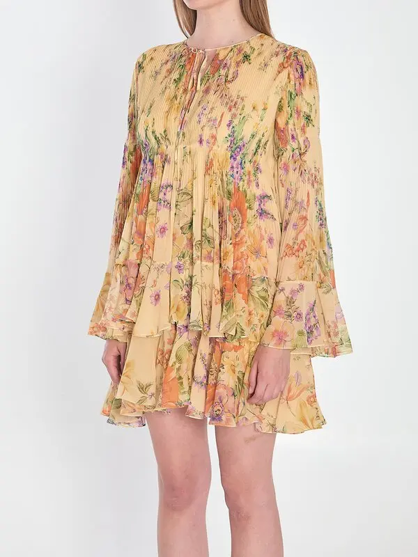 Celine Mini Pleated Dress In Silk Georgette