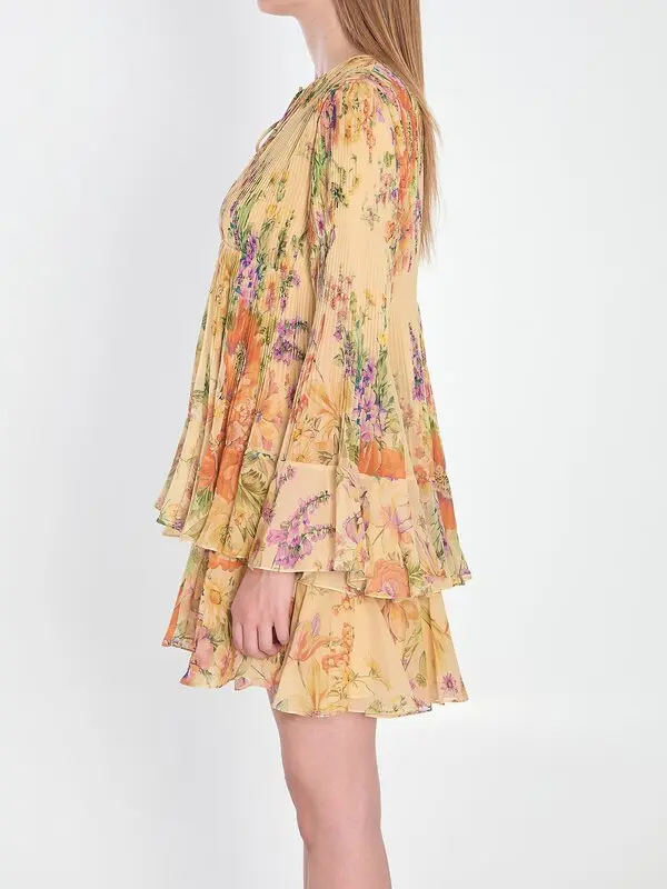 Celine Mini Pleated Dress In Silk Georgette