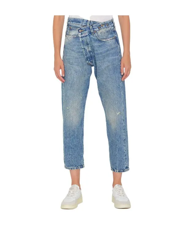 R13 Logo Jeans With Criss-cross Button Detail - Blue