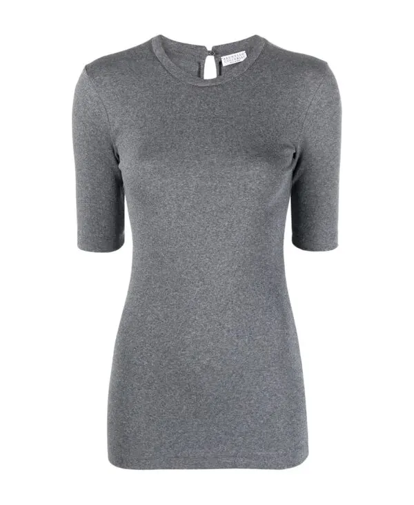 Brunello Cucinelli Embellished Collar T-shirt - Gray
