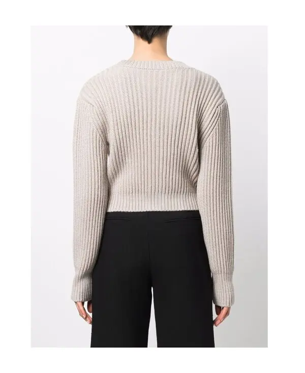AMI Paris Cropped Ribbed-knit V-neck Cardigan - Nude
