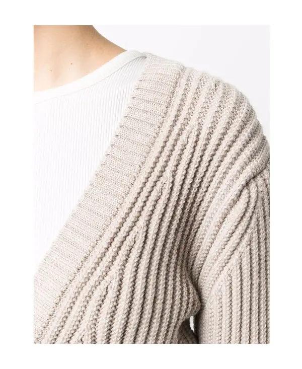 AMI Paris Cropped Ribbed-knit V-neck Cardigan - Nude