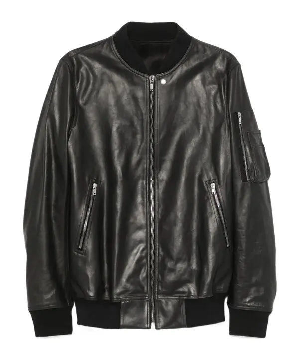 Rick Owens Leather Bomber Jacket With Zipper Details