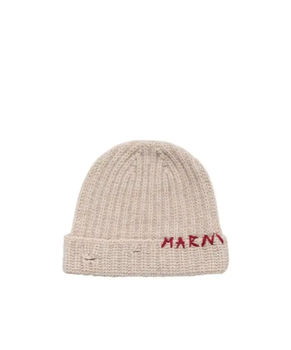 Marni Embroidered Ribbed Knit Beanie - Nude
