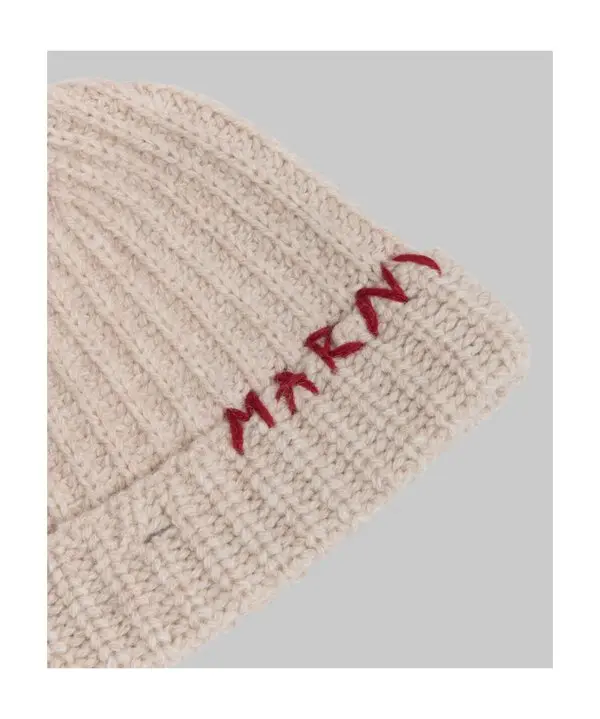 Marni Embroidered Ribbed Knit Beanie - Nude