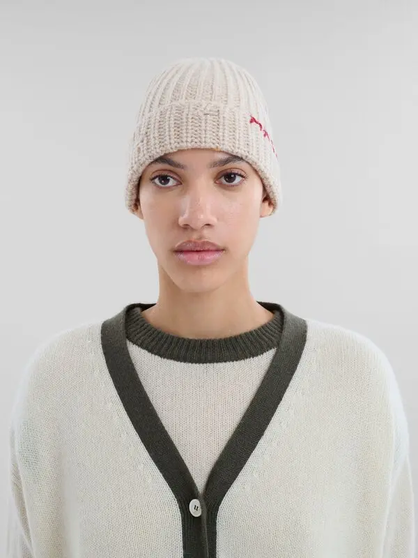 Marni Embroidered Ribbed Knit Beanie - Nude
