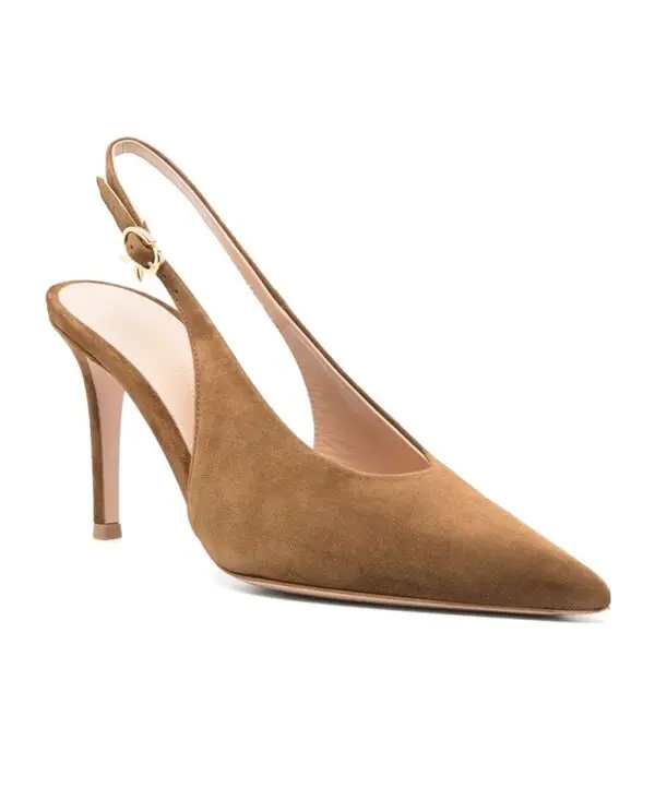 GIANVITO ROSSI Robbie Pointed Toe Slingback Pumps - Brown