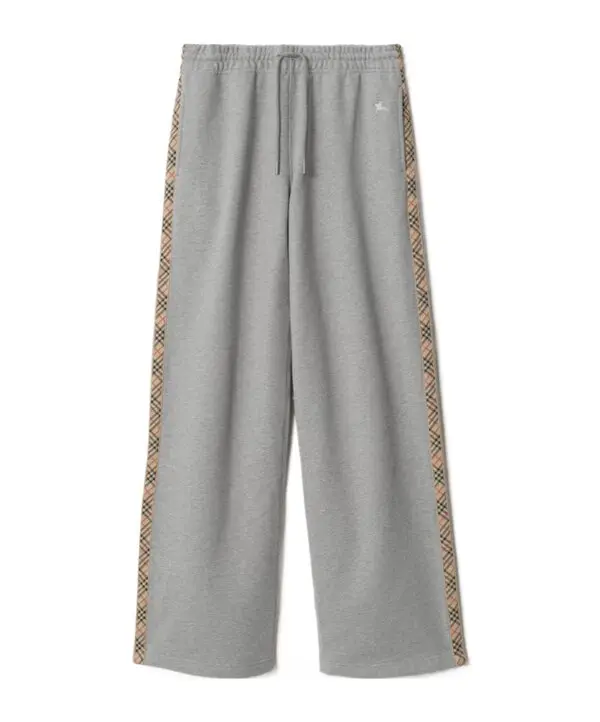 Burberry Wide-leg Checked Band Drawstring Trousers - Light Gray Blend