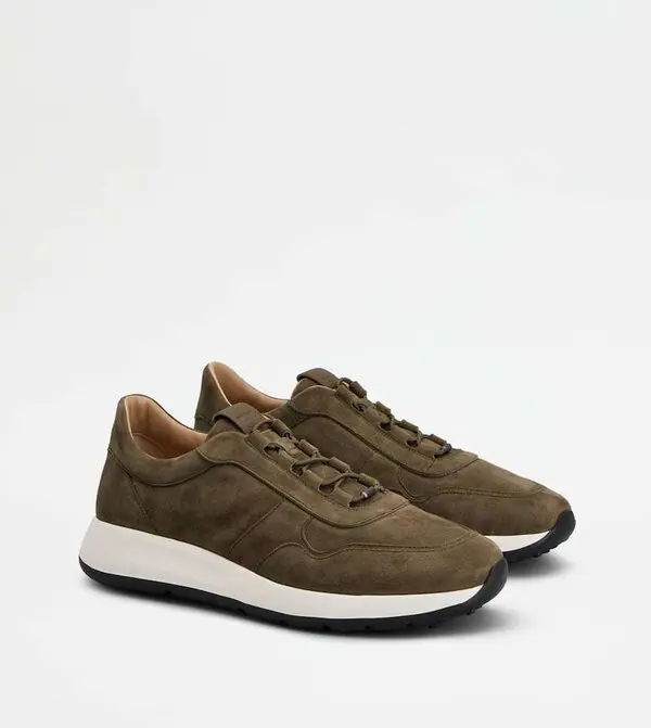 TOD'S Suede Sneakers With Elastic Drawstring - Green