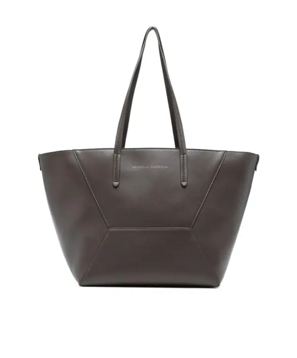 Brunello Cucinelli Small Calfskin Tote Bag With Monili - Black
