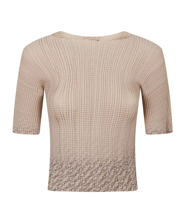 Herno Short Sleeve Textured Fitted Top - Nude