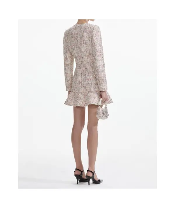 SELF-PORTRAIT Boucle V-neck Mini Dress With Gold Buttons