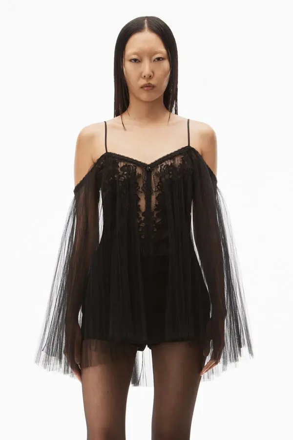 Alexander Wang Lace-embroidered Charmeuse Tunic Top