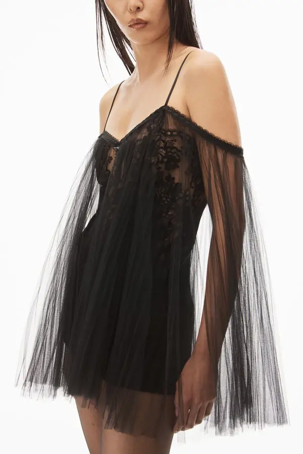 Alexander Wang Lace-embroidered Charmeuse Tunic Top