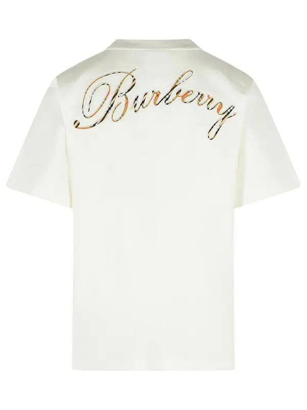 Burberry Logo Embroidered Crewneck T-shirt - Chalk White