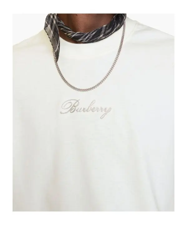 Burberry Logo Embroidered Crewneck T-shirt - Chalk White
