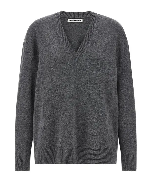 JIL SANDER V-neck Cashmere Blend Sweater - Grey