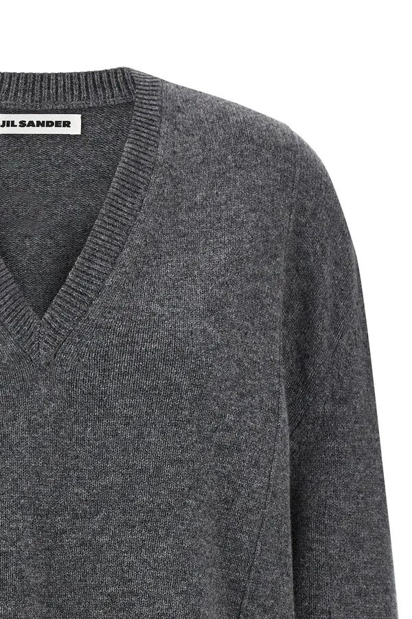 JIL SANDER V-neck Cashmere Blend Sweater - Grey