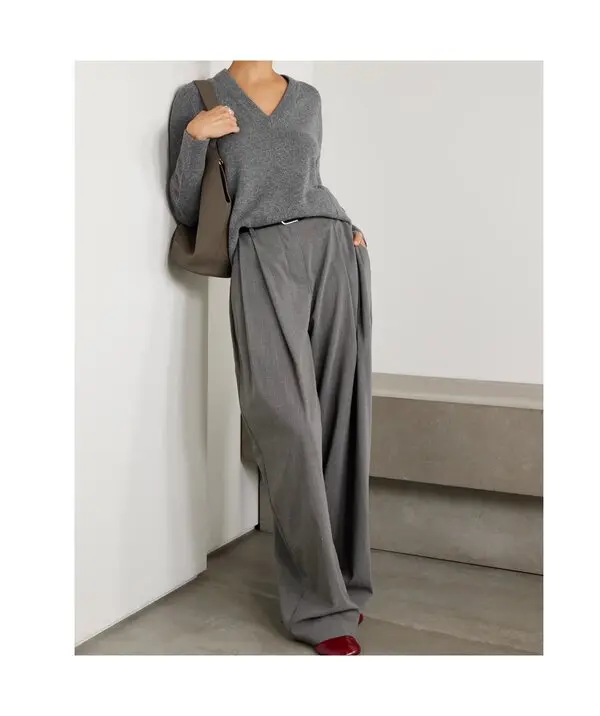 JIL SANDER V-neck Cashmere Blend Sweater - Grey