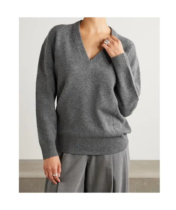 JIL SANDER V-neck Cashmere Blend Sweater - Grey