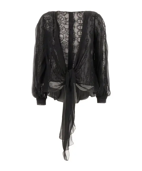Alberta Ferretti Lace Detailed Draped Blouse