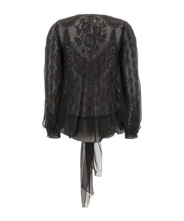 Alberta Ferretti Lace Detailed Draped Blouse