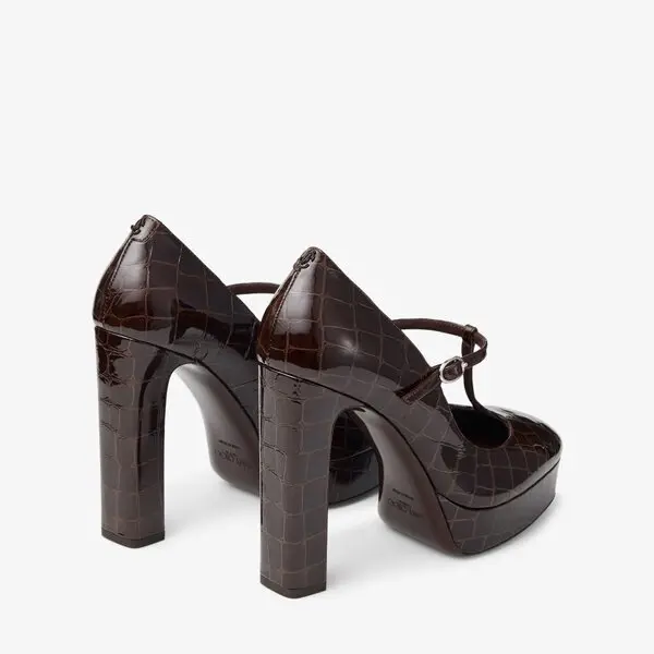 JIMMY CHOO Marene Embossed Leather Mary Jane Pumps - Black