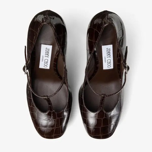 JIMMY CHOO Marene Embossed Leather Mary Jane Pumps - Black