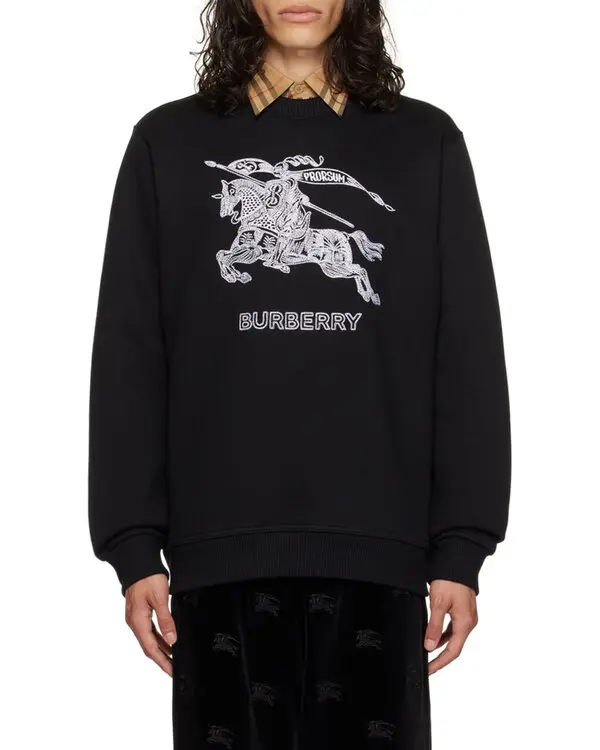 Burberry Embroidered Logo Crewneck Sweatshirt - Black