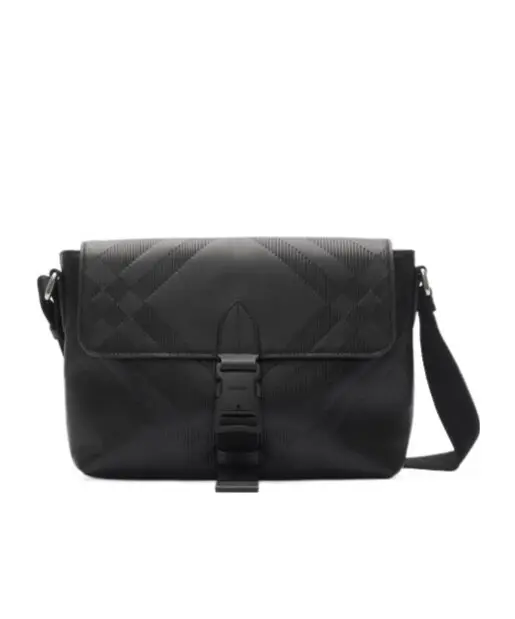 Burberry Small Embossed Check Buckled Messenger Bag - Black