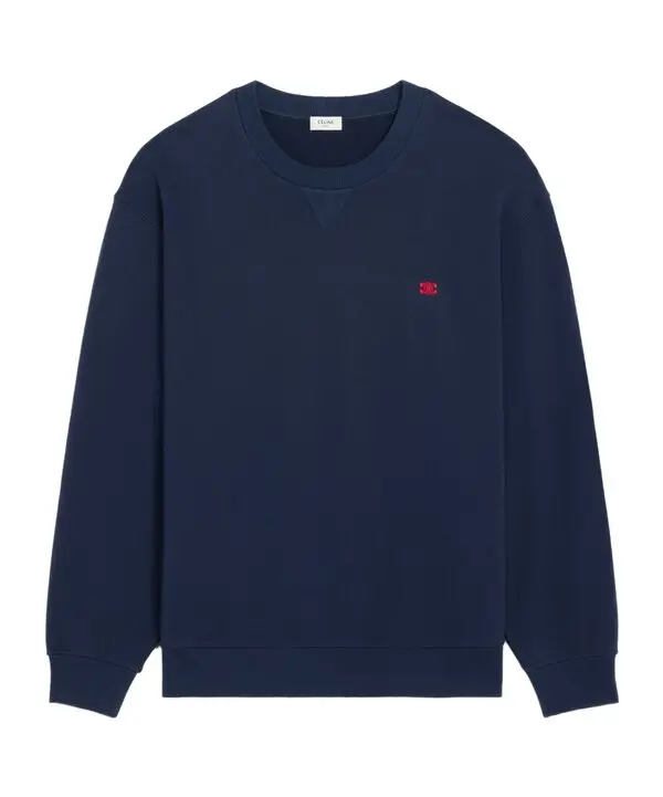 Celine Loose Sweatshirt In Cotton Fleece - Navy Blue/vermilion