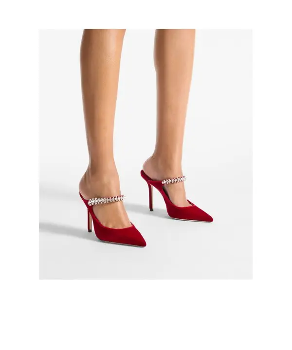 JIMMY CHOO Bing Crystal Embellishment Mules - Red