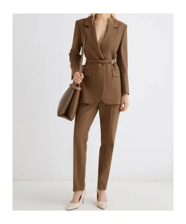 Marella Tailored Stretch Chino Trousers With Plaid Pattern