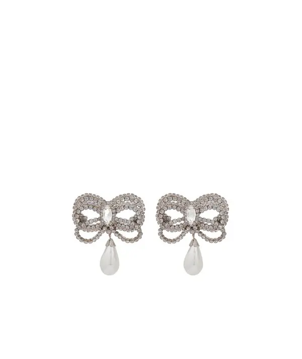 Alessandra Rich Crystal And Pearl Bow Earrings - Silver