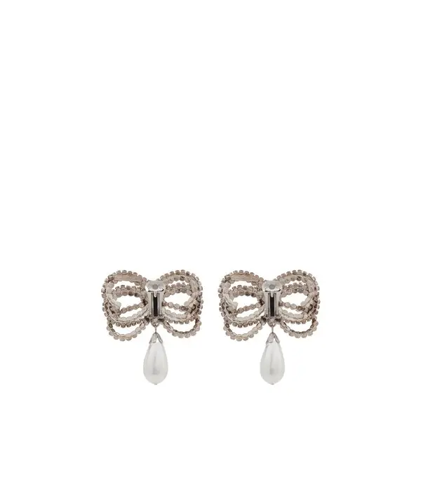 Alessandra Rich Crystal And Pearl Bow Earrings