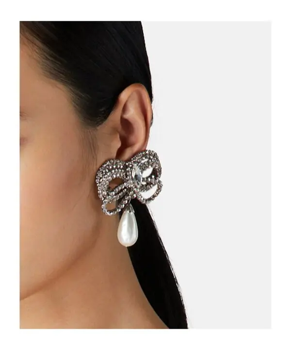 Alessandra Rich Crystal And Pearl Bow Earrings