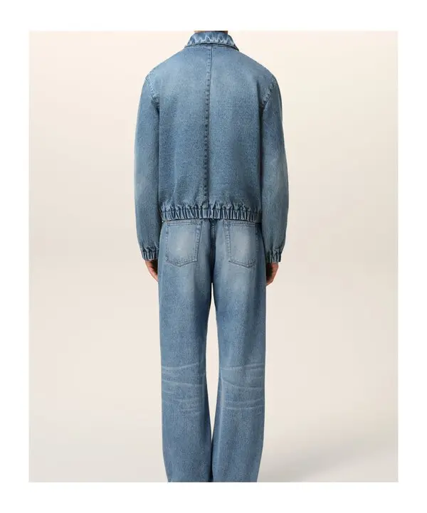 AMI Paris Logo Embossed Zip-up Denim Jacket - Blue
