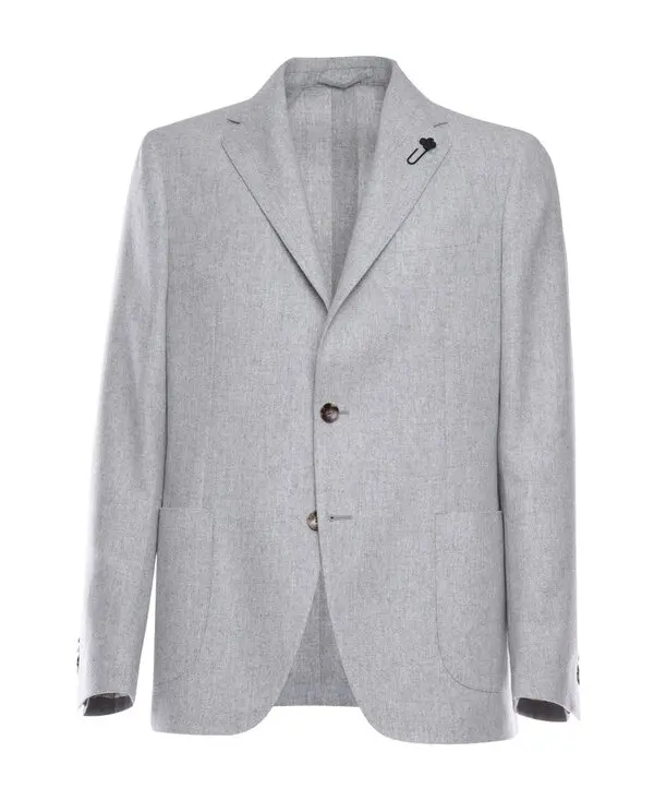 LARDINI Brooch-detail Single-breasted Blazer - Gray