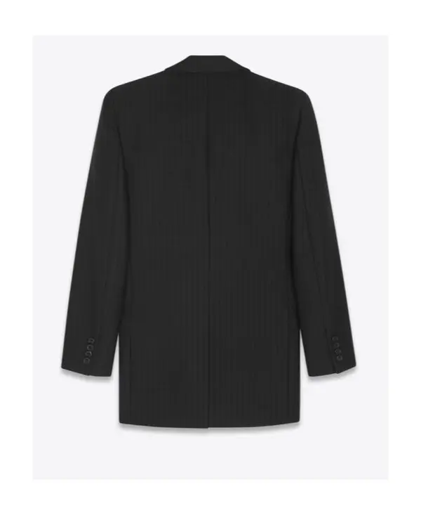 Saint Laurent Double-breasted Oversized Jacket In Striped Wool