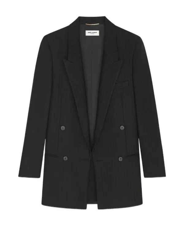 Saint Laurent Double-breasted Oversized Jacket In Striped Wool